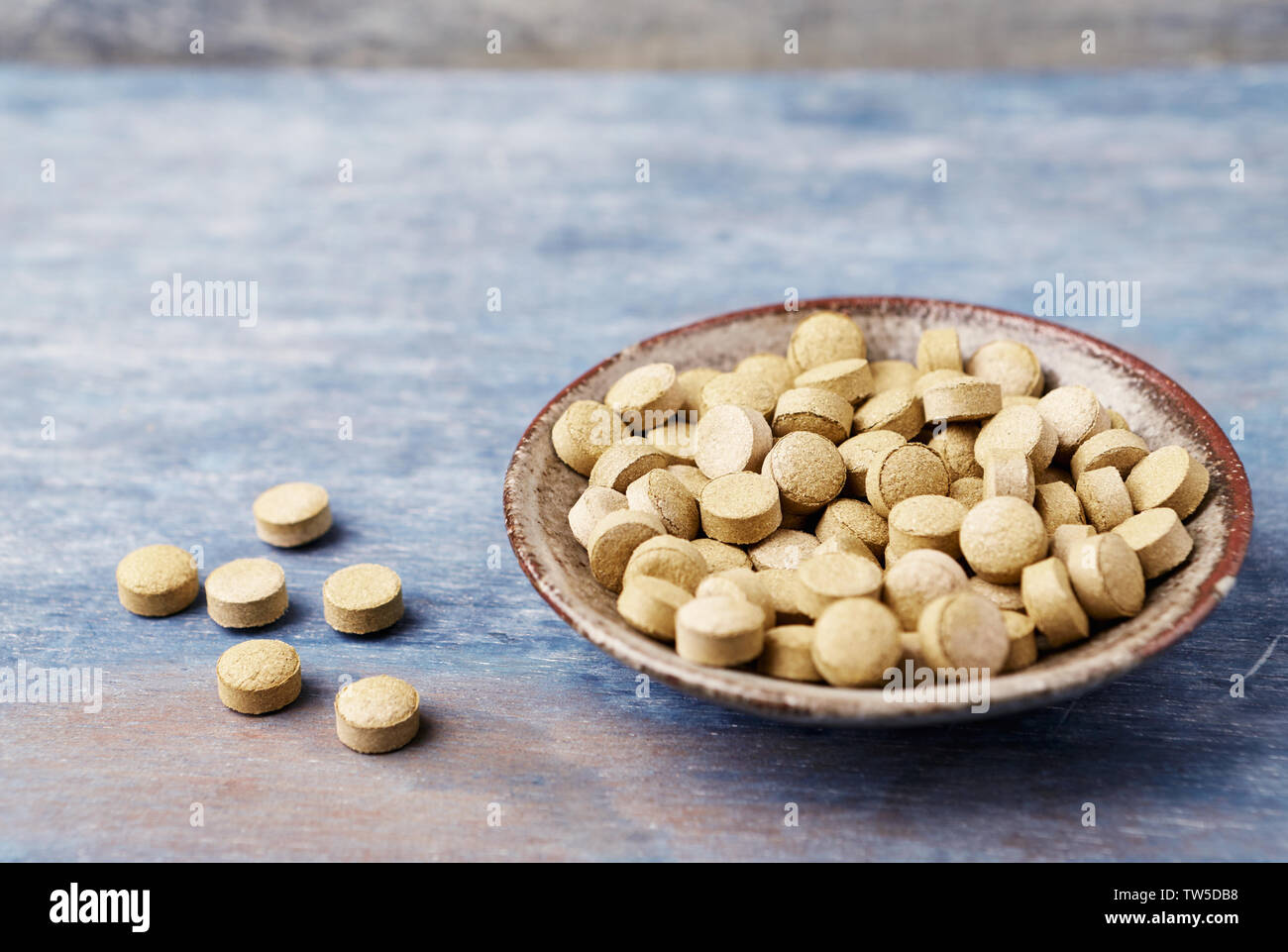 Bio Green BARLEY GRASS tablets. Concept for a healthy dietary ...