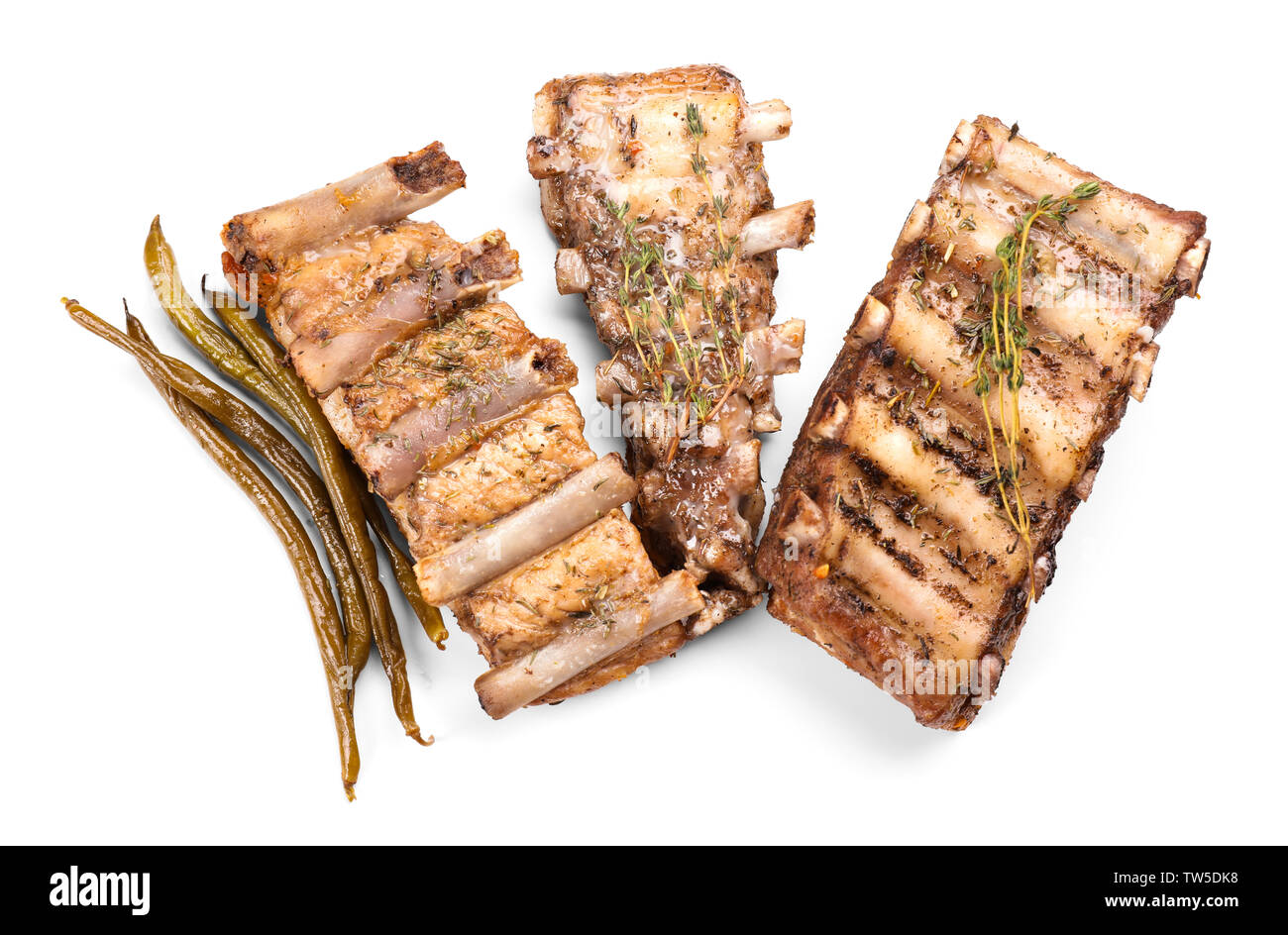 Grilled ribs on white background Stock Photo - Alamy