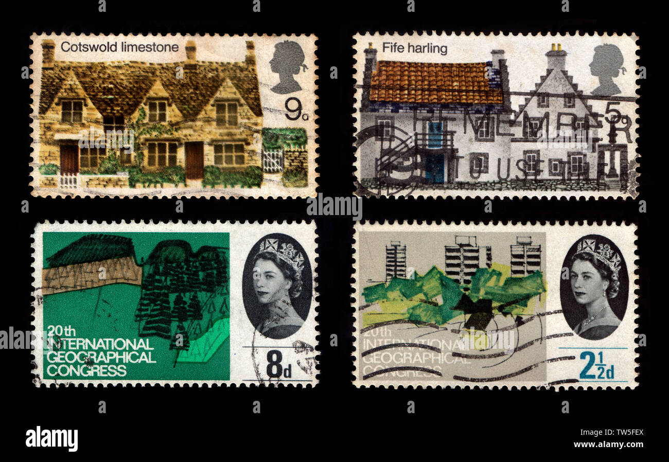 United Kingdom Postage Stamps (Isolated on black background Stock Photo ...