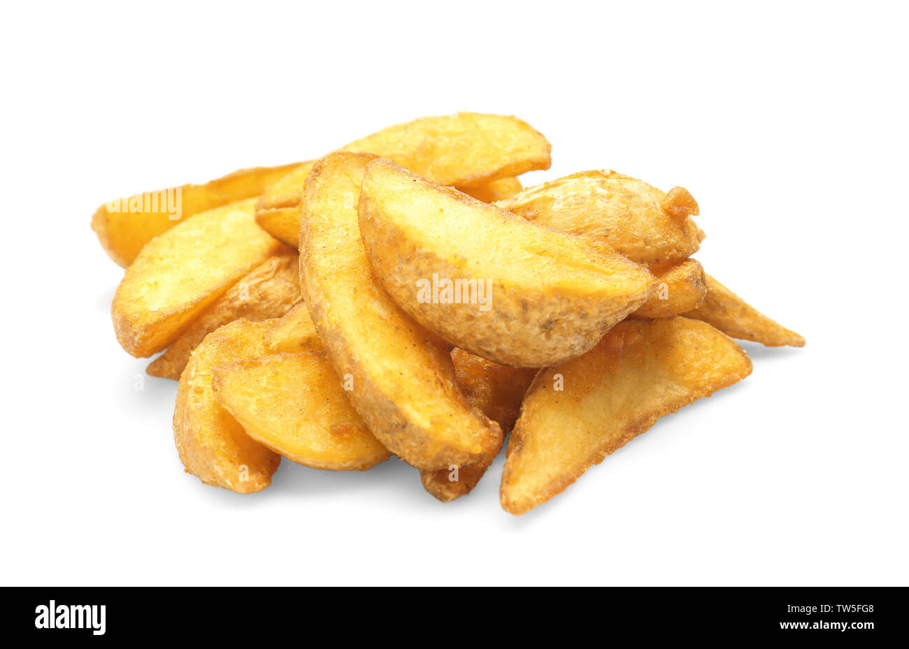Delicious baked potato wedges on white background Stock Photo - Alamy