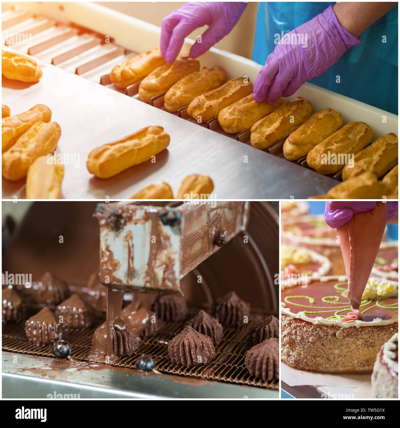 Manufacturing of cakes at bakery, collage Stock Photo - Alamy