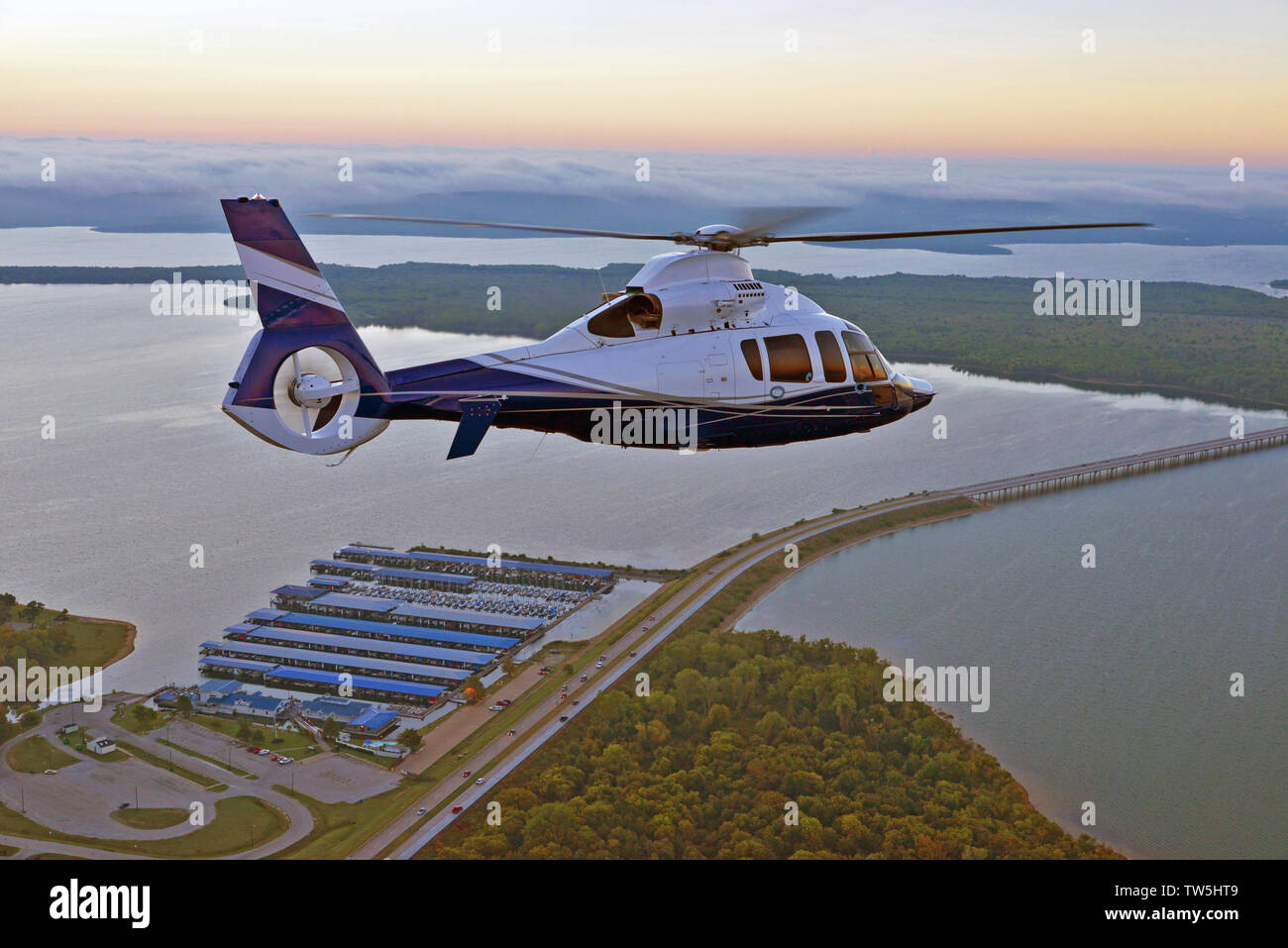 Corporate, Executive, military and law enforcement helicopter in flight ...