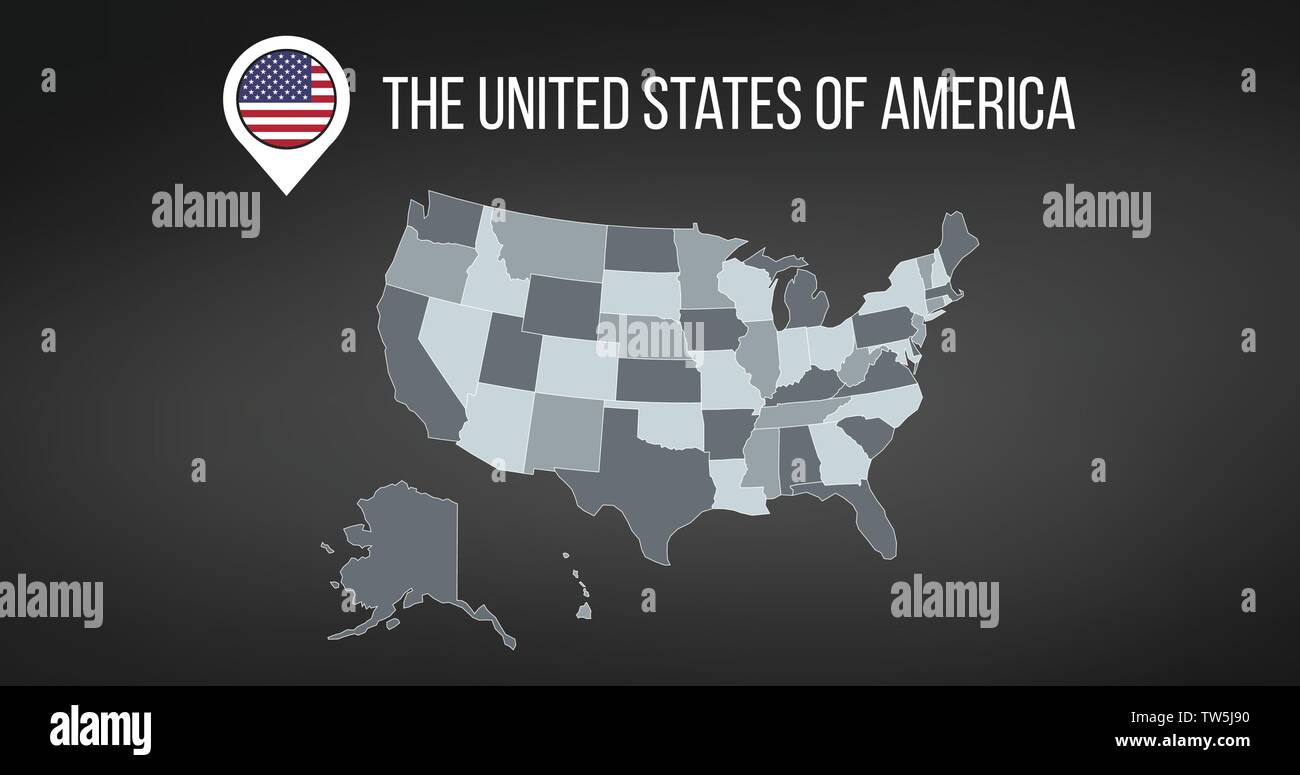 US Map with general information and flag in the map pin. Infographics ...