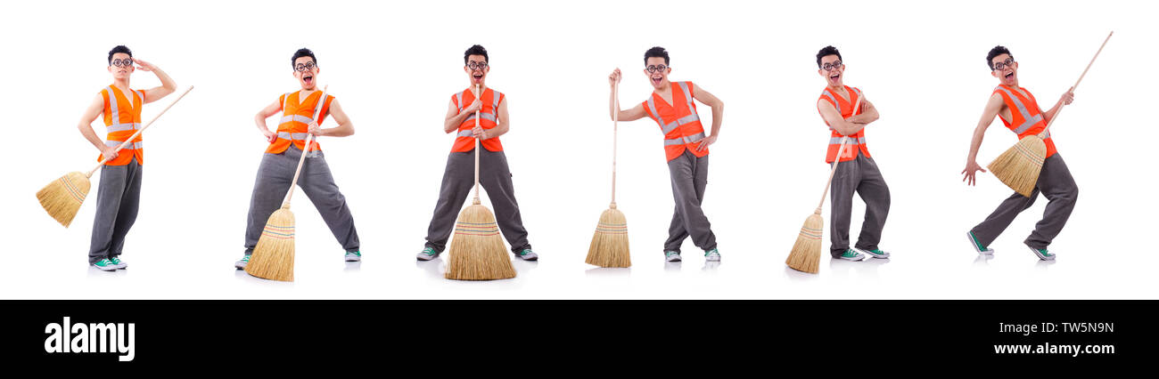 Funny janitor isolated on white Stock Photo - Alamy