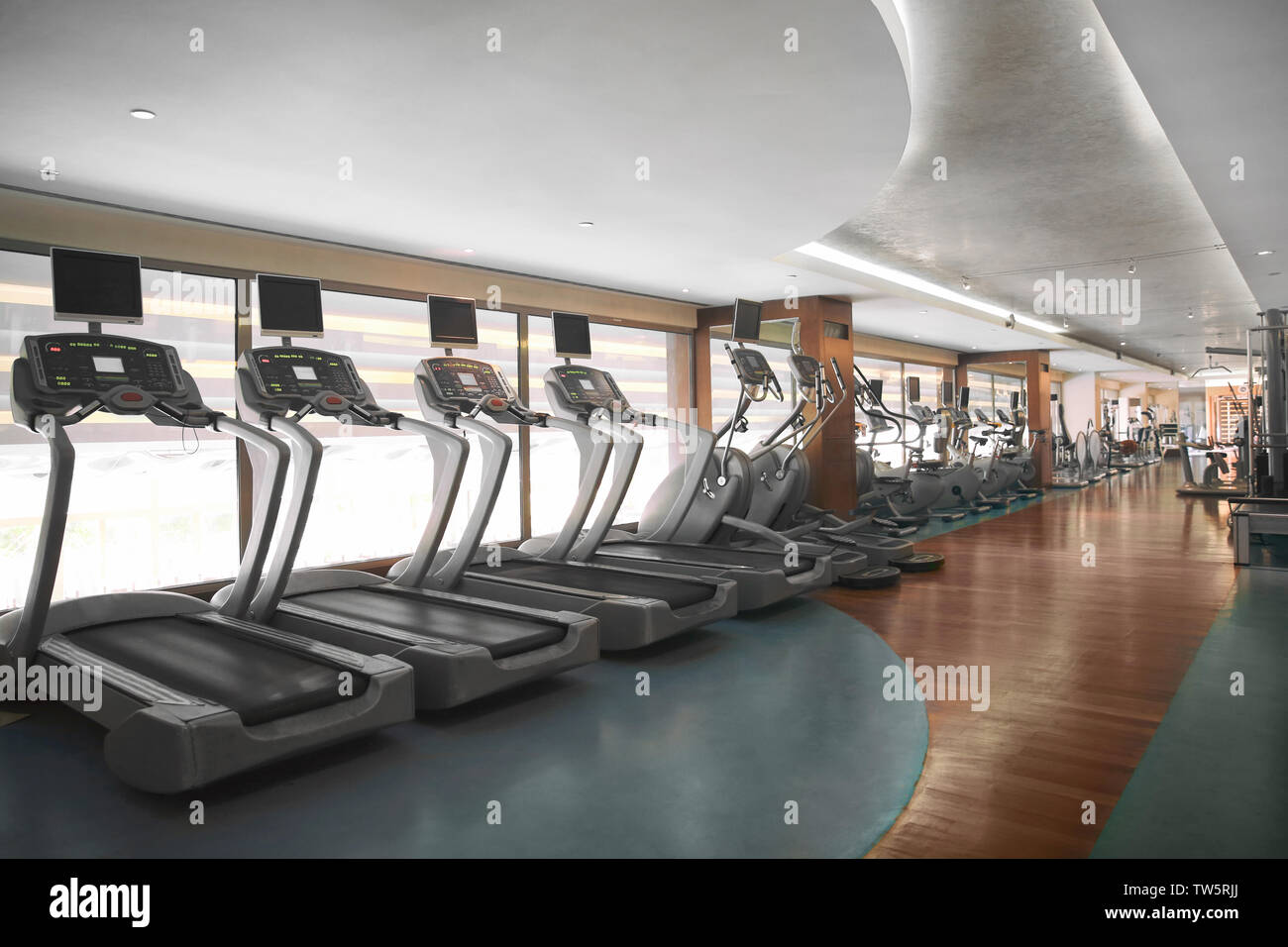 Modern treadmills in gym Stock Photo - Alamy