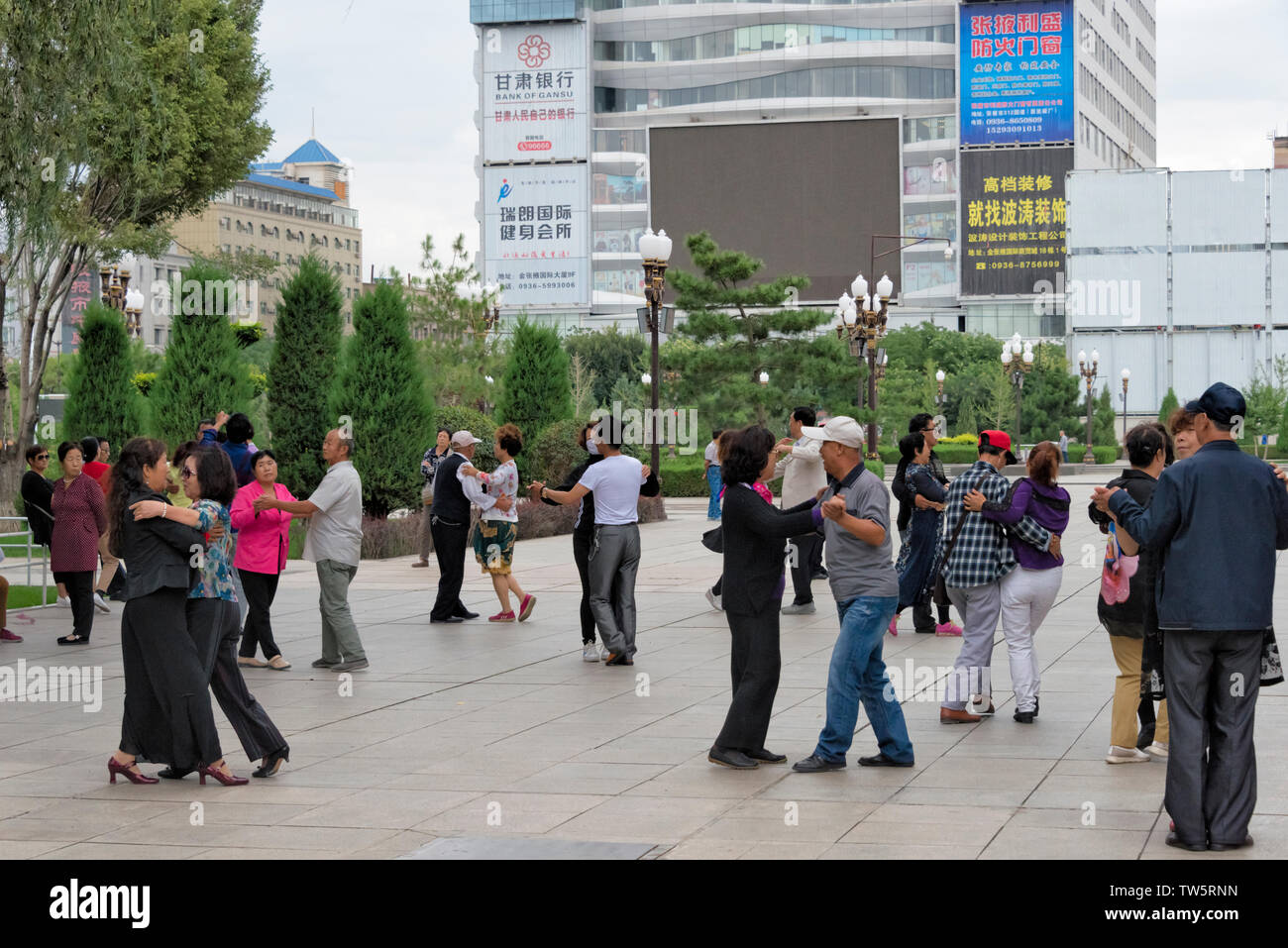 People dancing in the square, Zhangye, Gansu Province, China Stock ...
