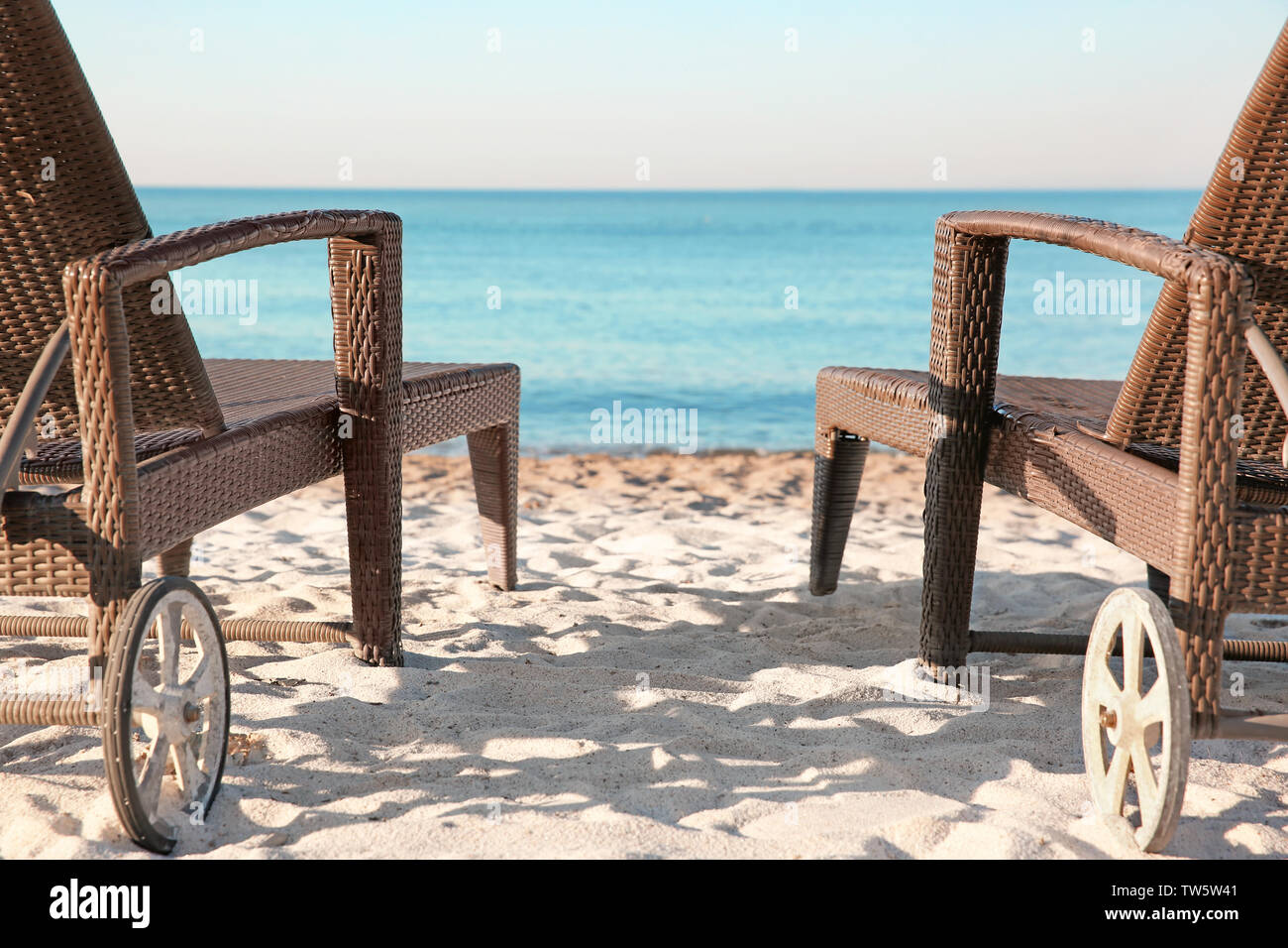 Empty sunbeds near hotel beach hi-res stock photography and images - Alamy