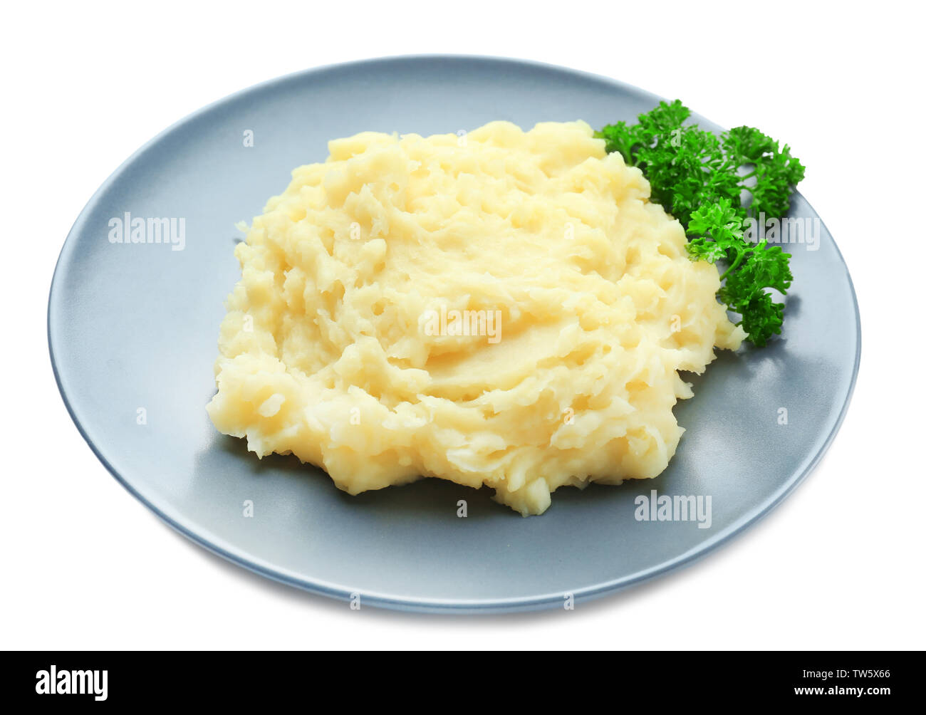Plate with mashed potatoes on white background Stock Photo - Alamy