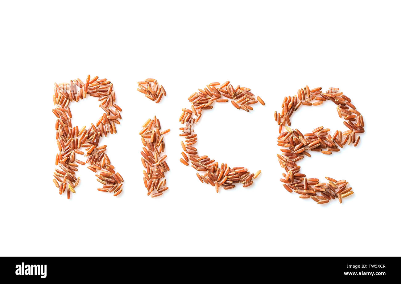 Composition with word Rice on white background Stock Photo - Alamy