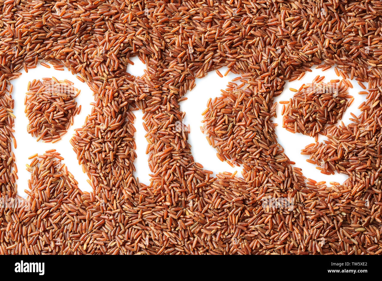 Composition with word Rice on white background Stock Photo - Alamy