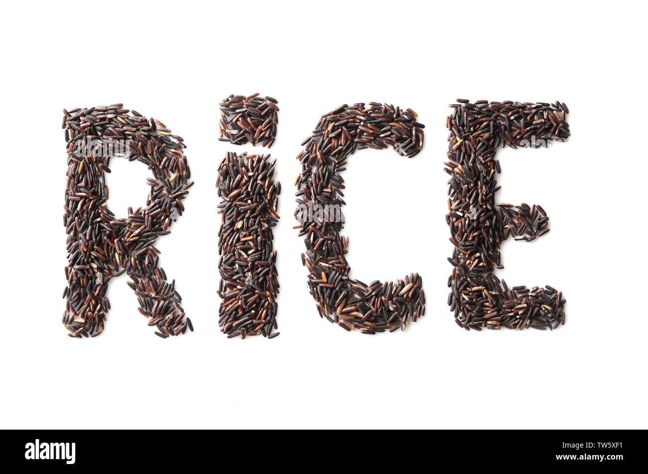 Composition with word Rice on white background Stock Photo - Alamy