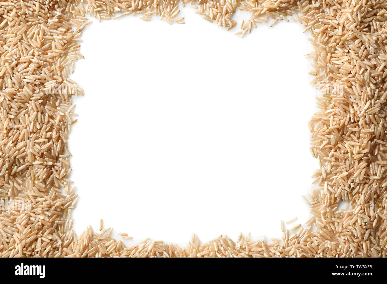 Square frame made with brown rice on white background Stock Photo - Alamy