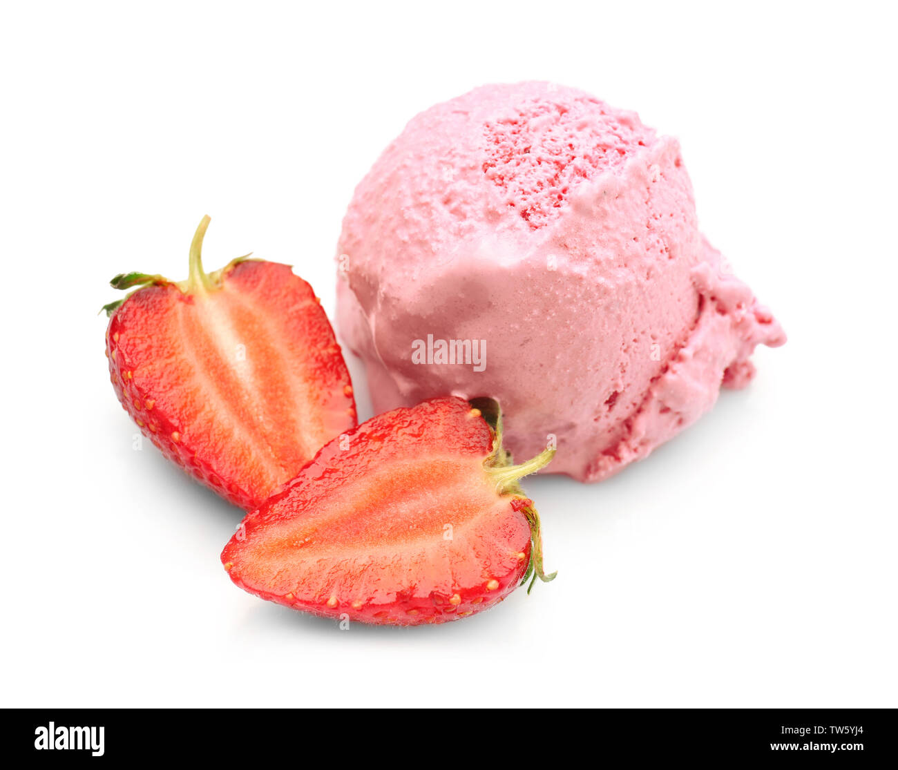 Delicious strawberry ice-cream on white background Stock Photo - Alamy