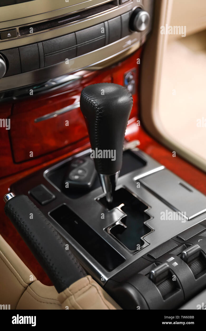 Gear shift knob in modern car Stock Photo - Alamy