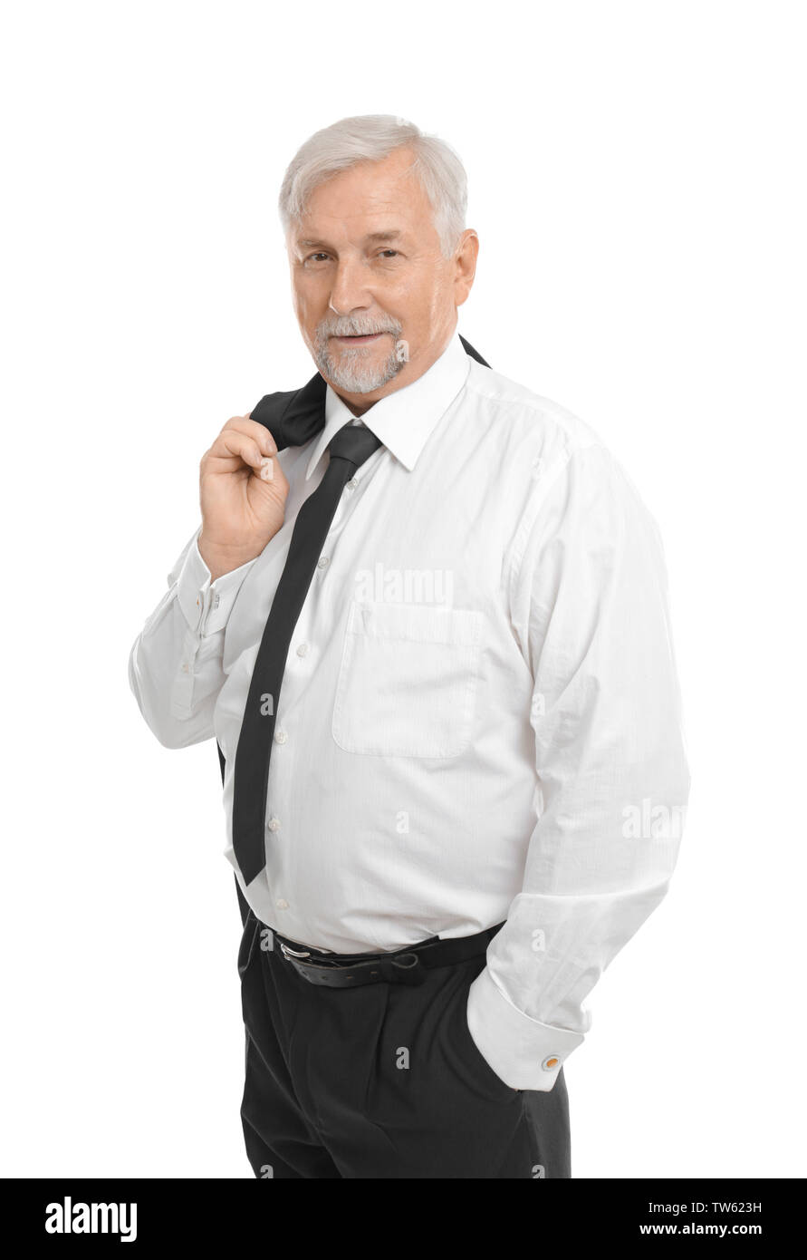 Elderly man in suit on white background Stock Photo - Alamy