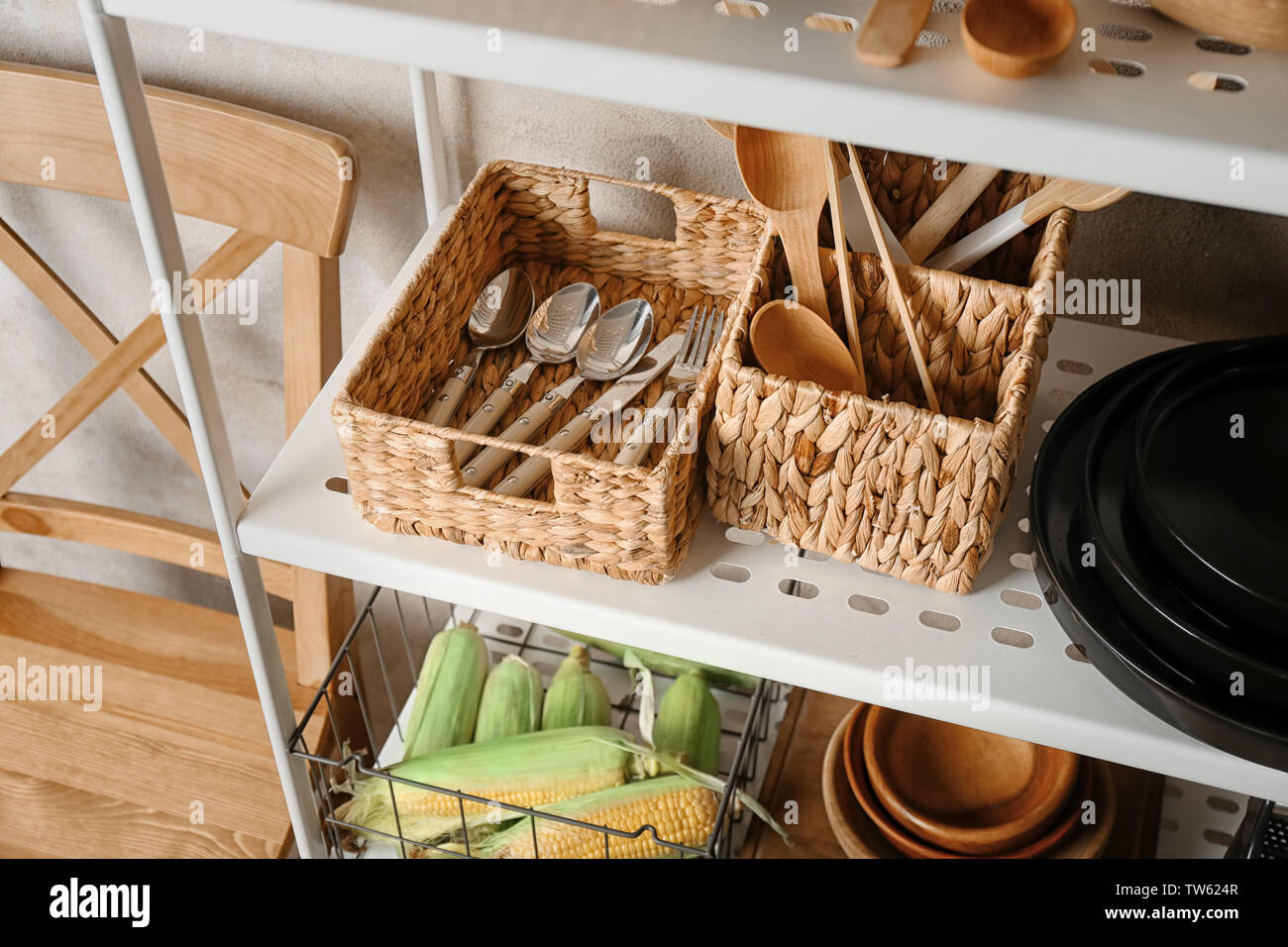 Storage baskets in kitchen hi-res stock photography and images - Alamy