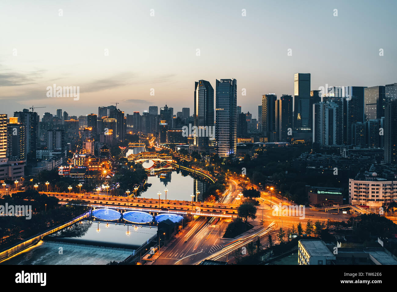 Night View of Nine Eye Bridge in Chengdu Stock Photo - Alamy