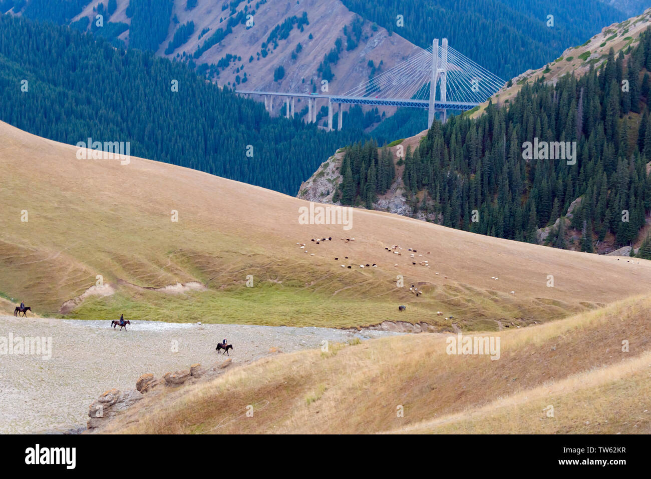 Guozigou Bridge in Mt. Tianshan (Heavenly Mountain), Yining (Ghulja ...