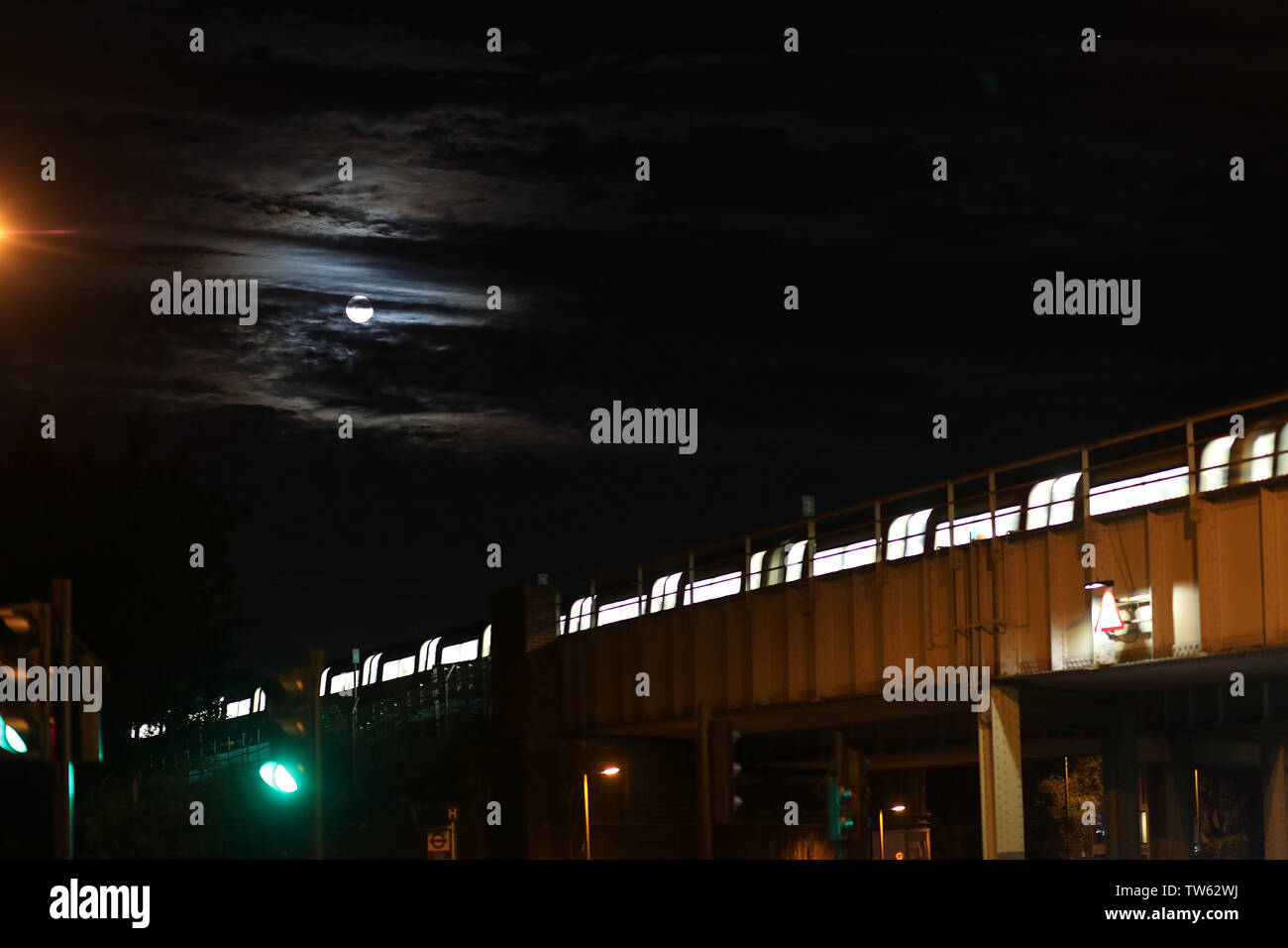 Train with moon hi-res stock photography and images - Alamy