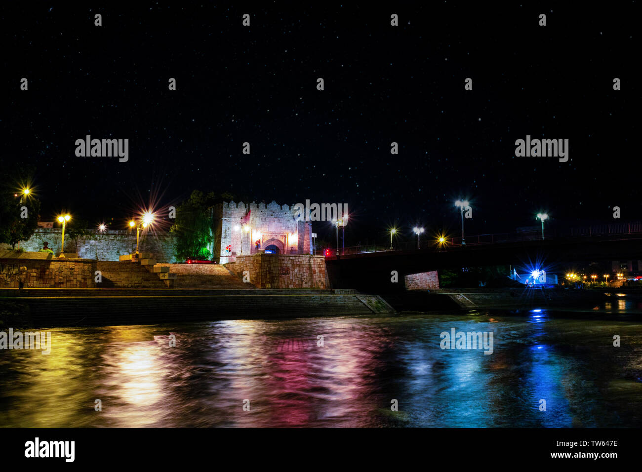 Nis, Serbia - June 10, 2019 Long exposure of Nis city and old medieval ...