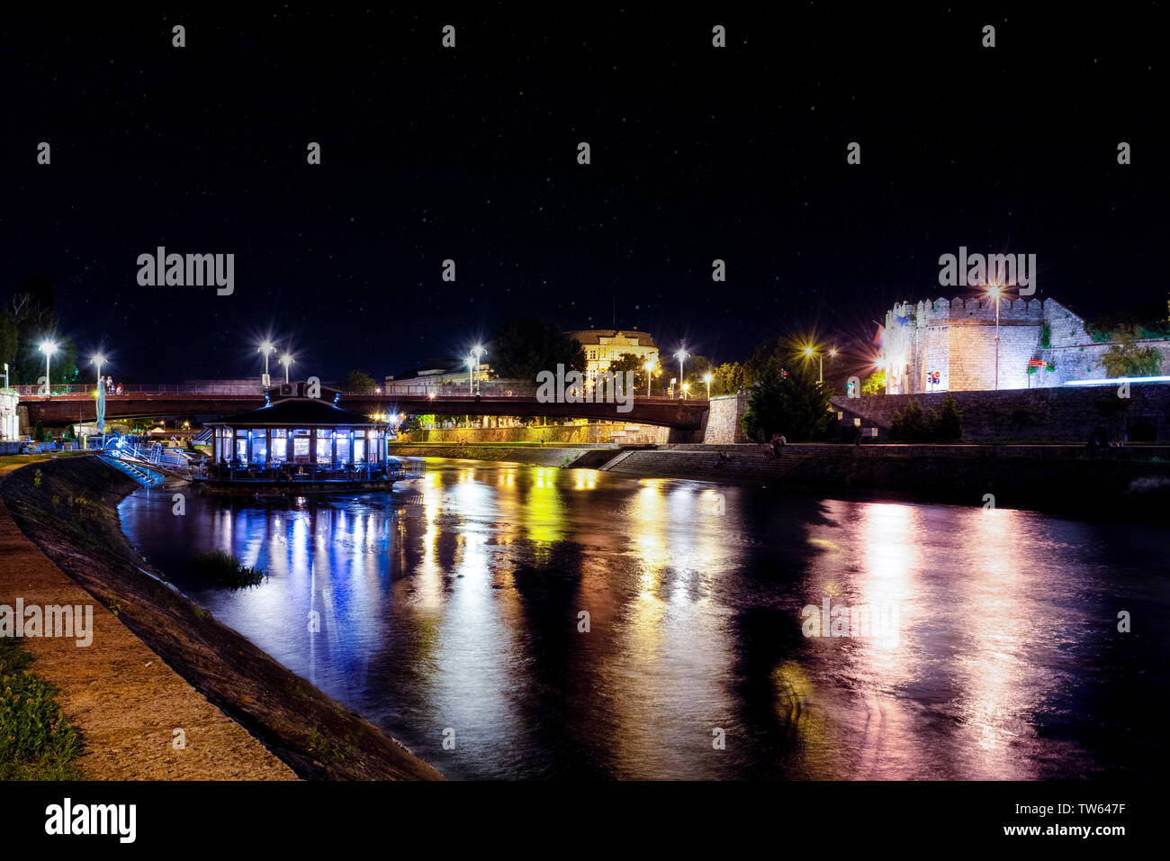 Nis, Serbia - June 10, 2019 Long exposure of Nis city on a summer night ...