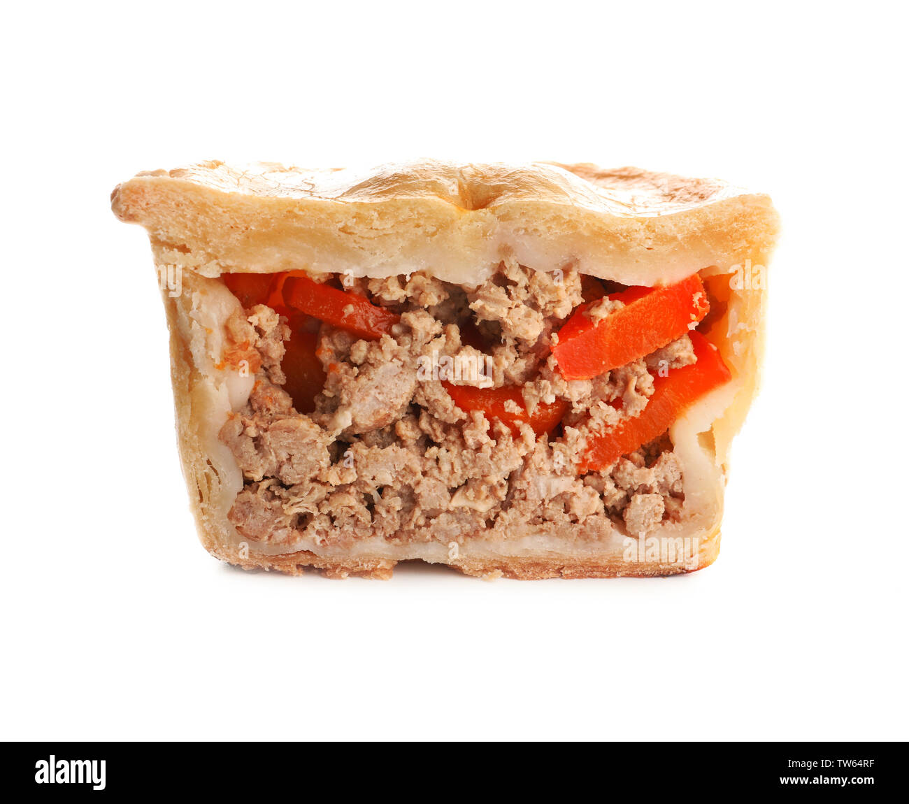 Delicious little meat pie on white background Stock Photo - Alamy
