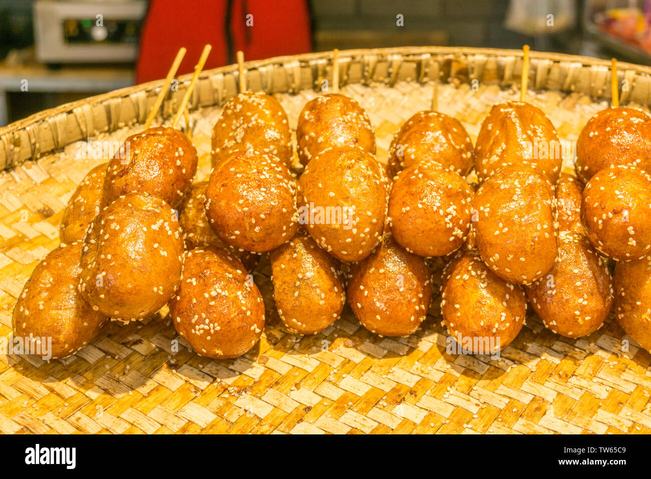 Close-up of famous snack sugar oil fruit in Chengdu, Sichuan, China ...