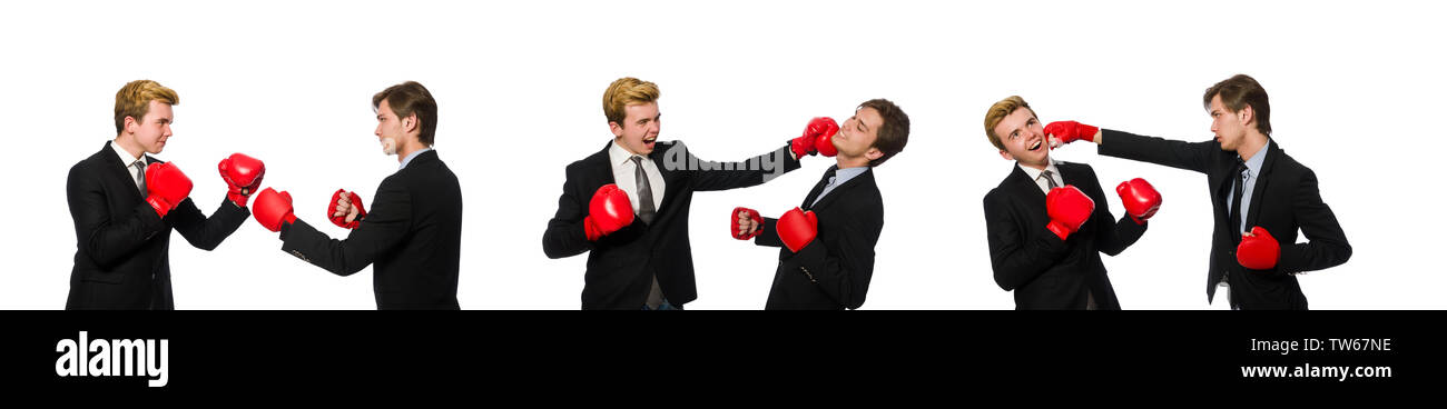 Pair of businessmen boxing on white Stock Photo - Alamy