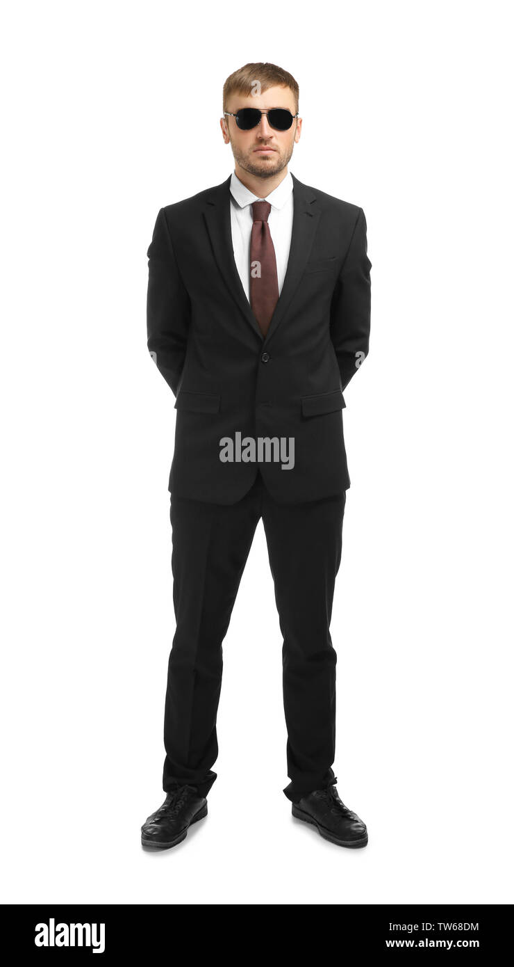 Handsome security guard on white background Stock Photo - Alamy