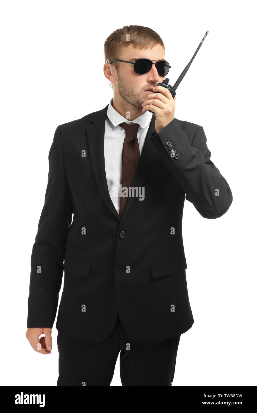 Handsome security guard on white background Stock Photo - Alamy