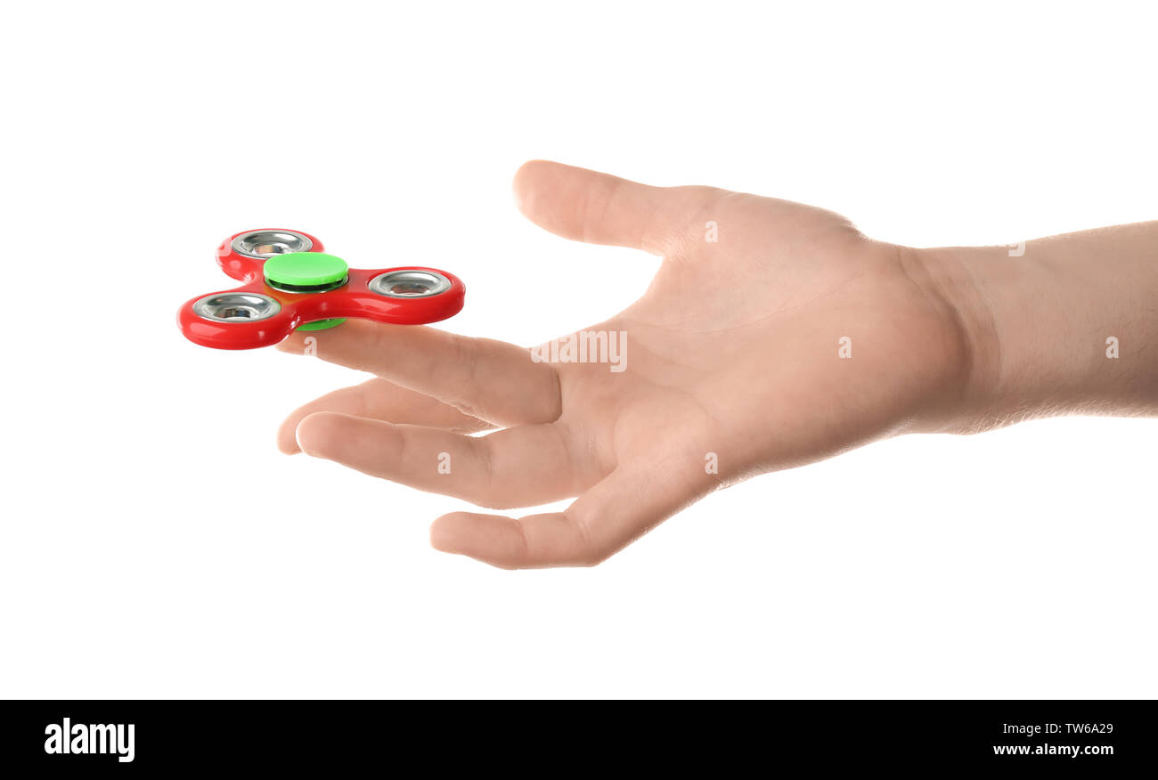 Man rolling modern spinner, isolated on white Stock Photo - Alamy