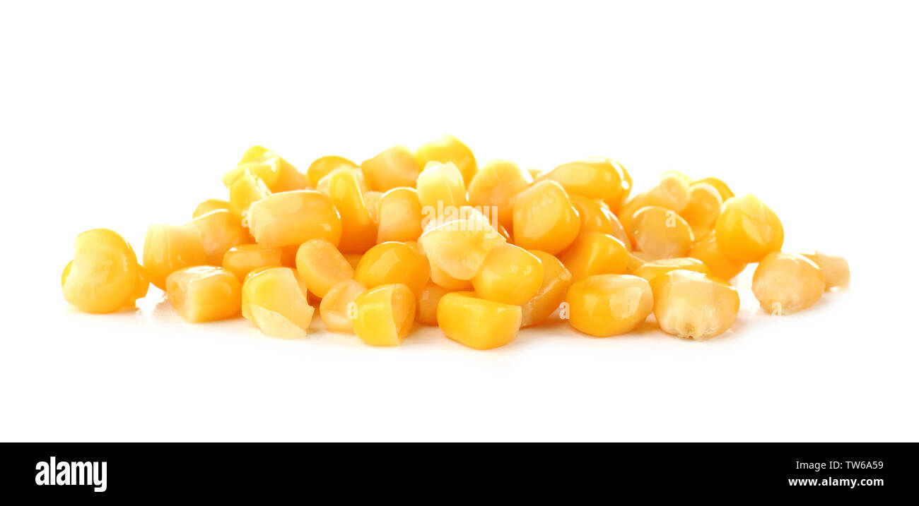 Sweet corn kernels on white background Stock Photo - Alamy