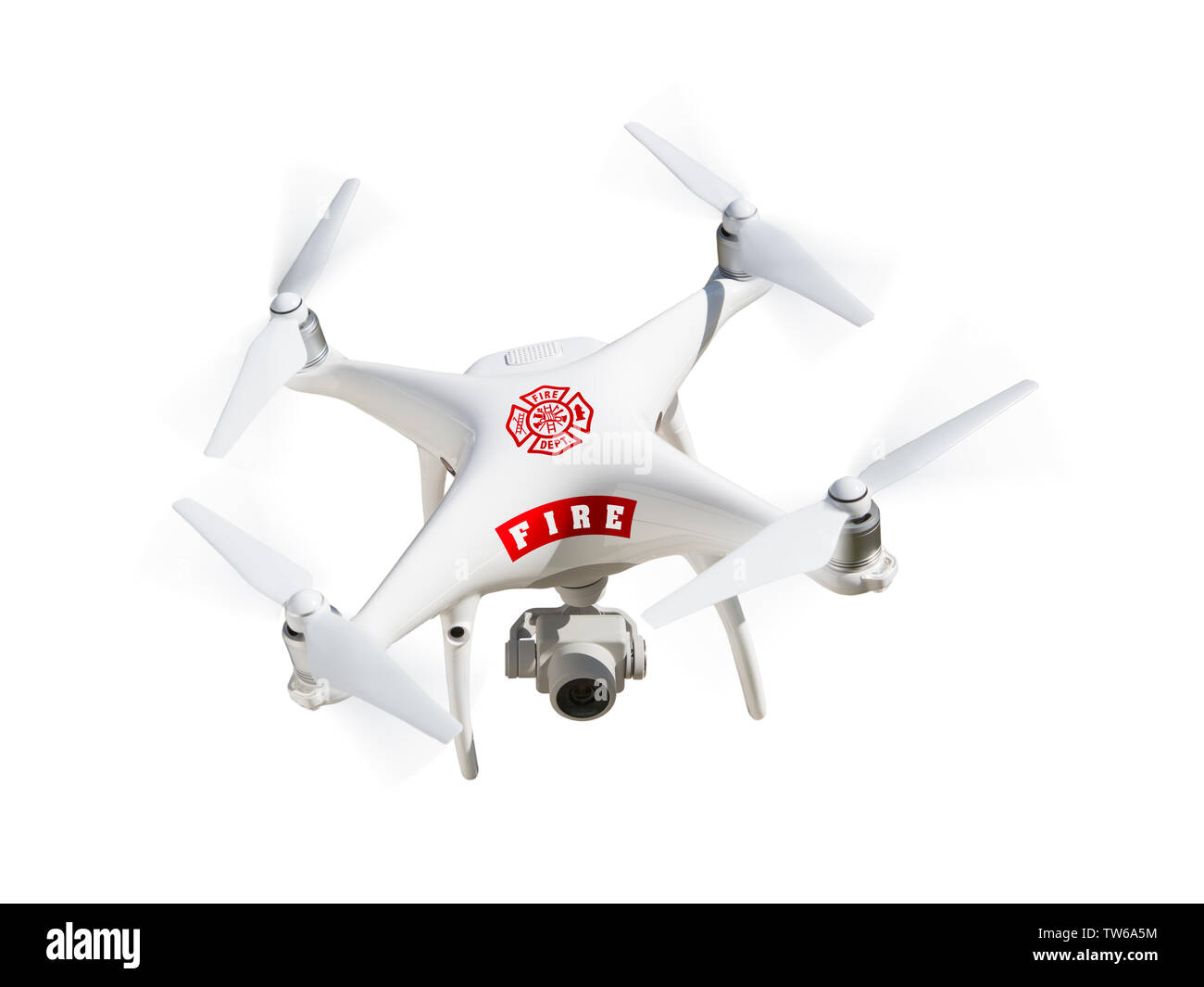 Fire Department Unmanned Aircraft System, (UAS) Drone Isolated On A ...