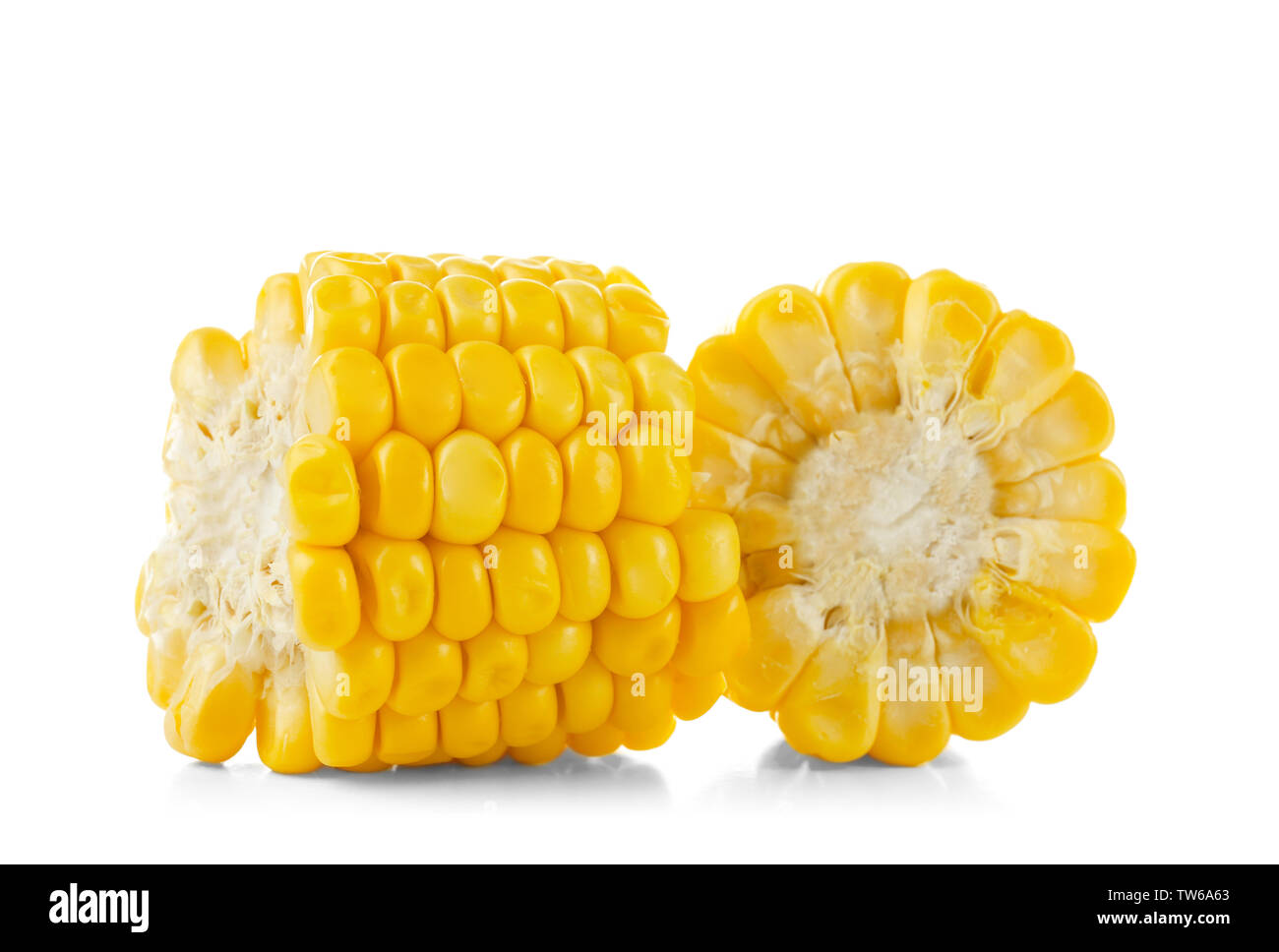 Pieces of fresh corn cob, isolated on white Stock Photo - Alamy