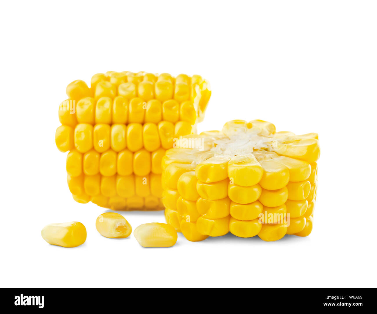 Pieces of fresh corn cob, isolated on white Stock Photo - Alamy