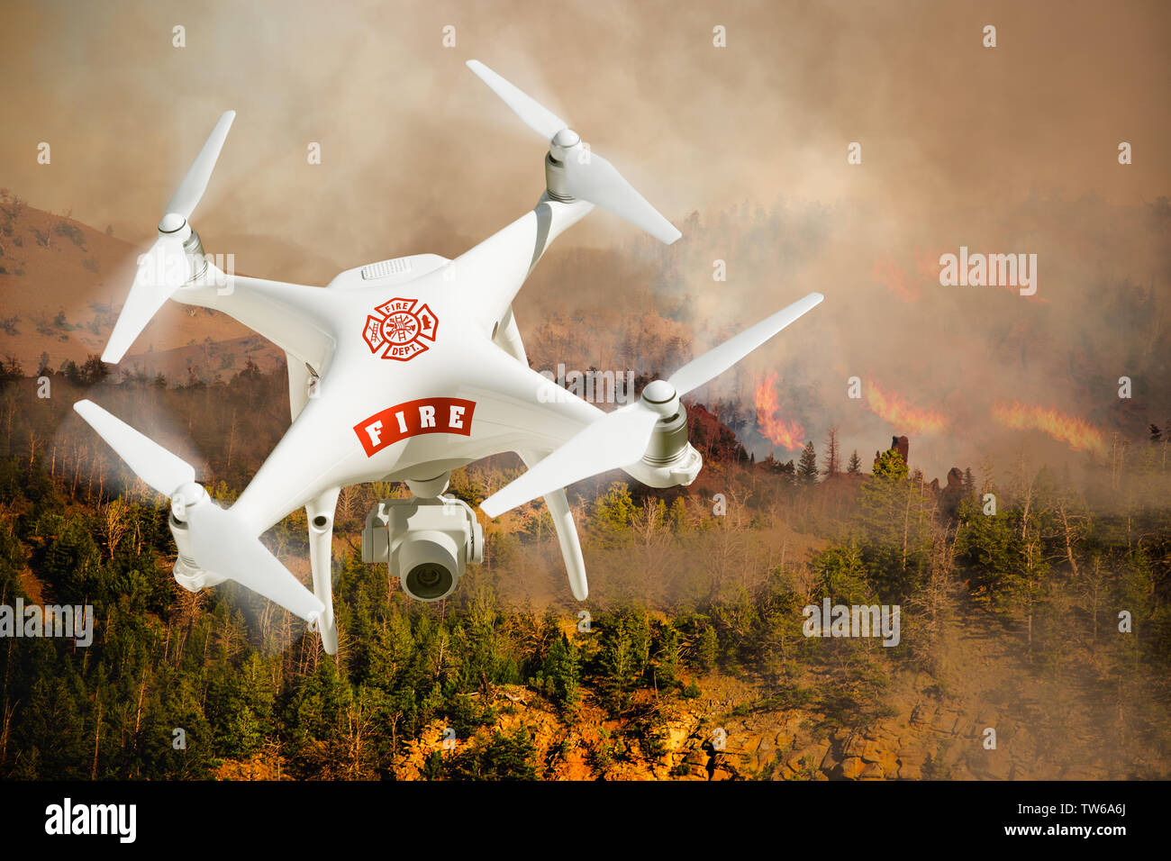 Fire Department Unmanned Aircraft System, (UAS) Drone Isolated Above a ...