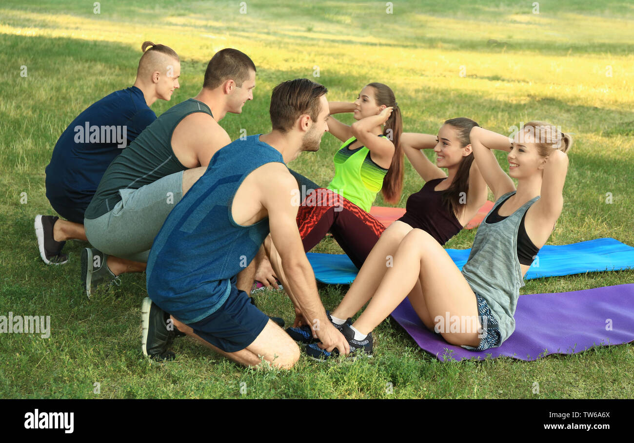 Team people doing stretching on hi-res stock photography and images - Alamy