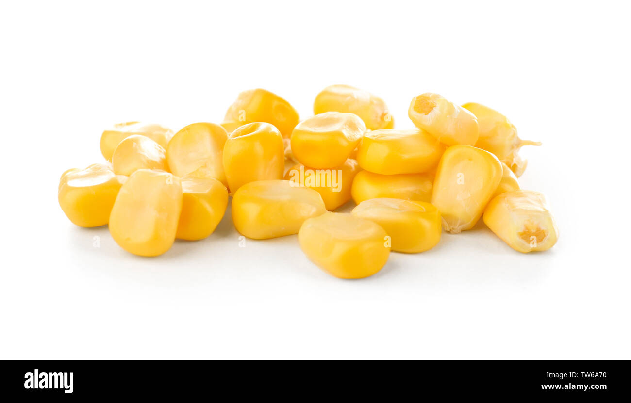 Sweet corn kernels on white background Stock Photo - Alamy