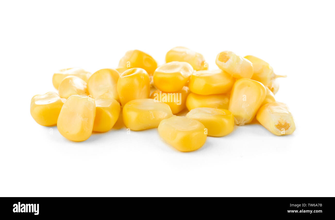 Sweet corn kernels on white background Stock Photo - Alamy