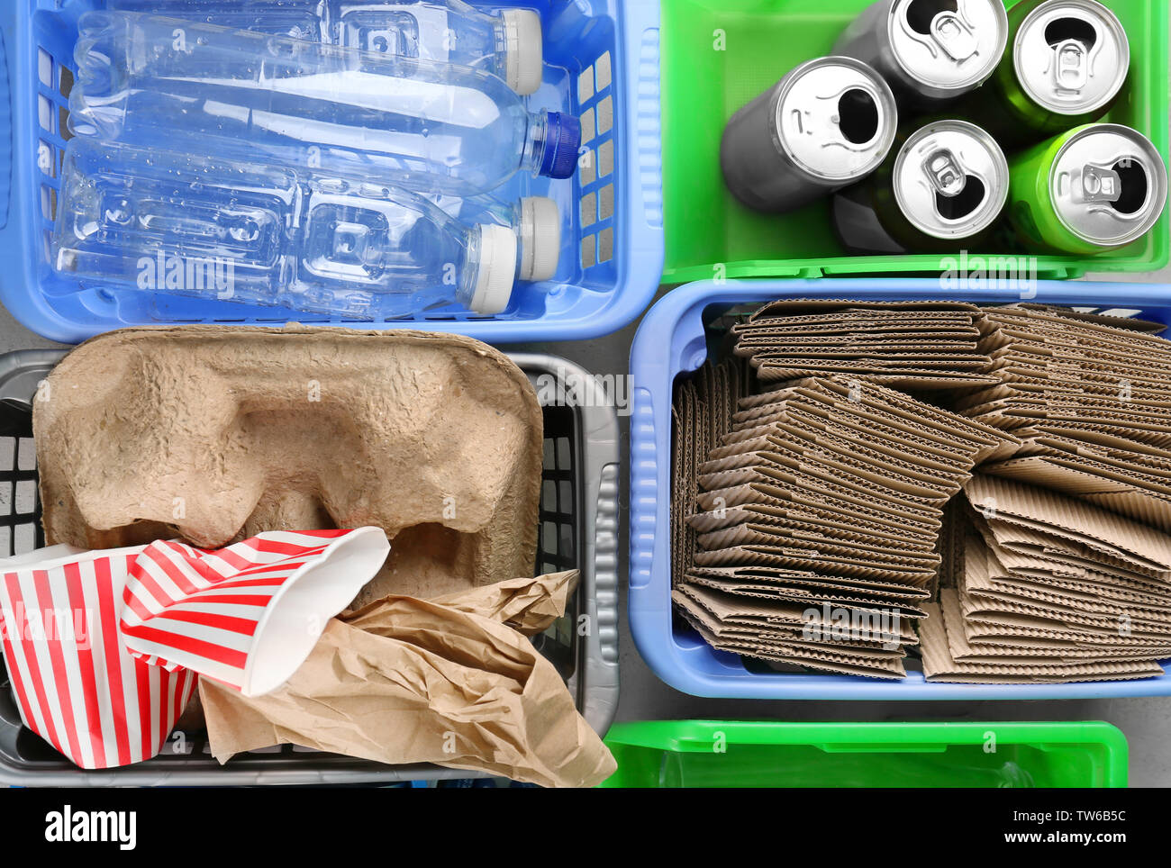 Many containers with garbage, top view Stock Photo - Alamy