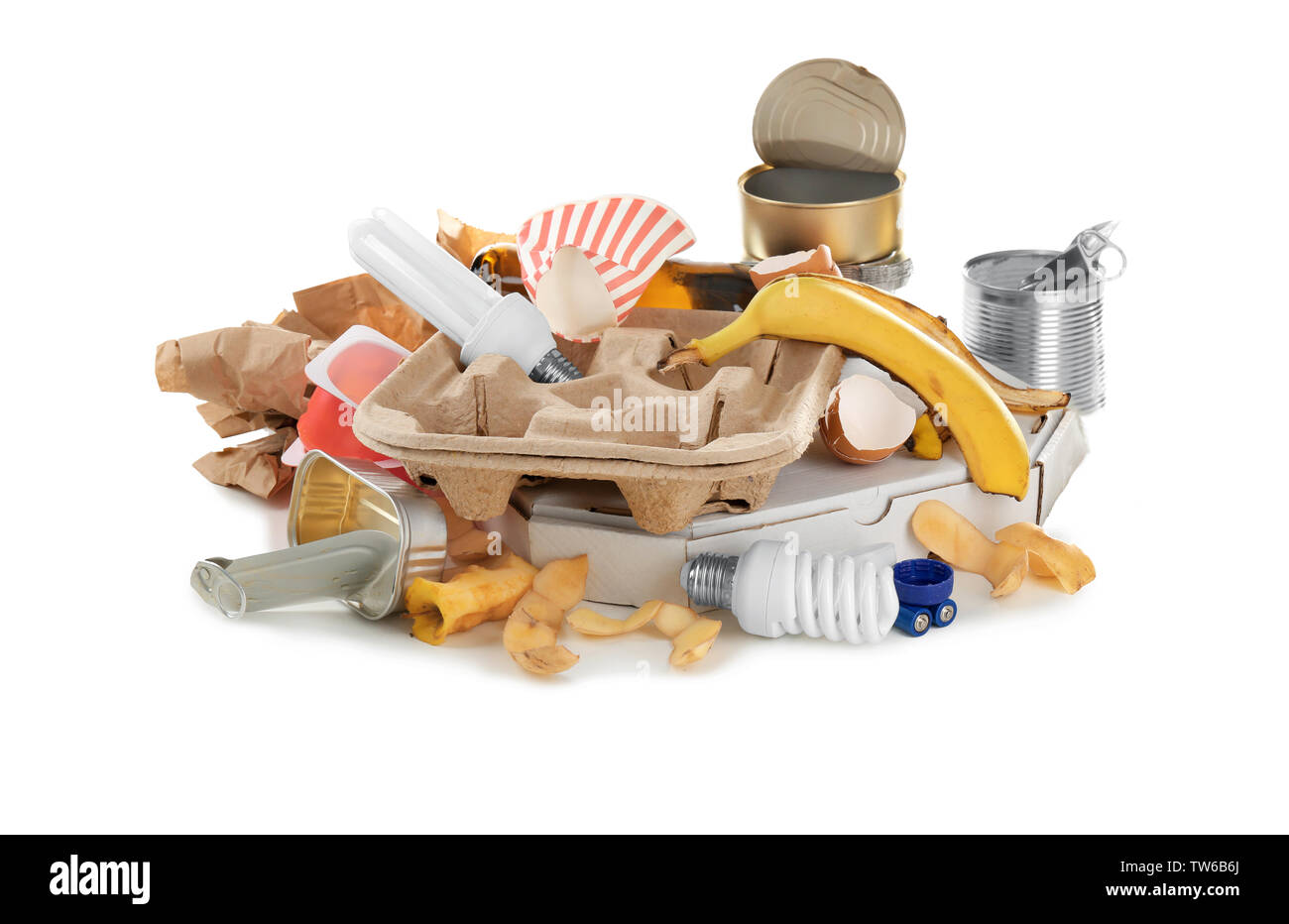 Pile of garbage on white background Stock Photo - Alamy