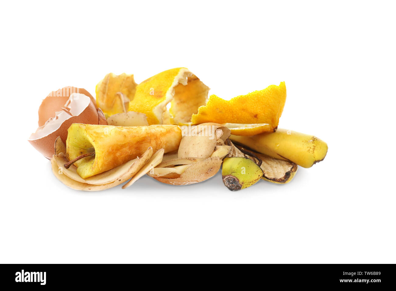 Pile of food waste on white background Stock Photo - Alamy