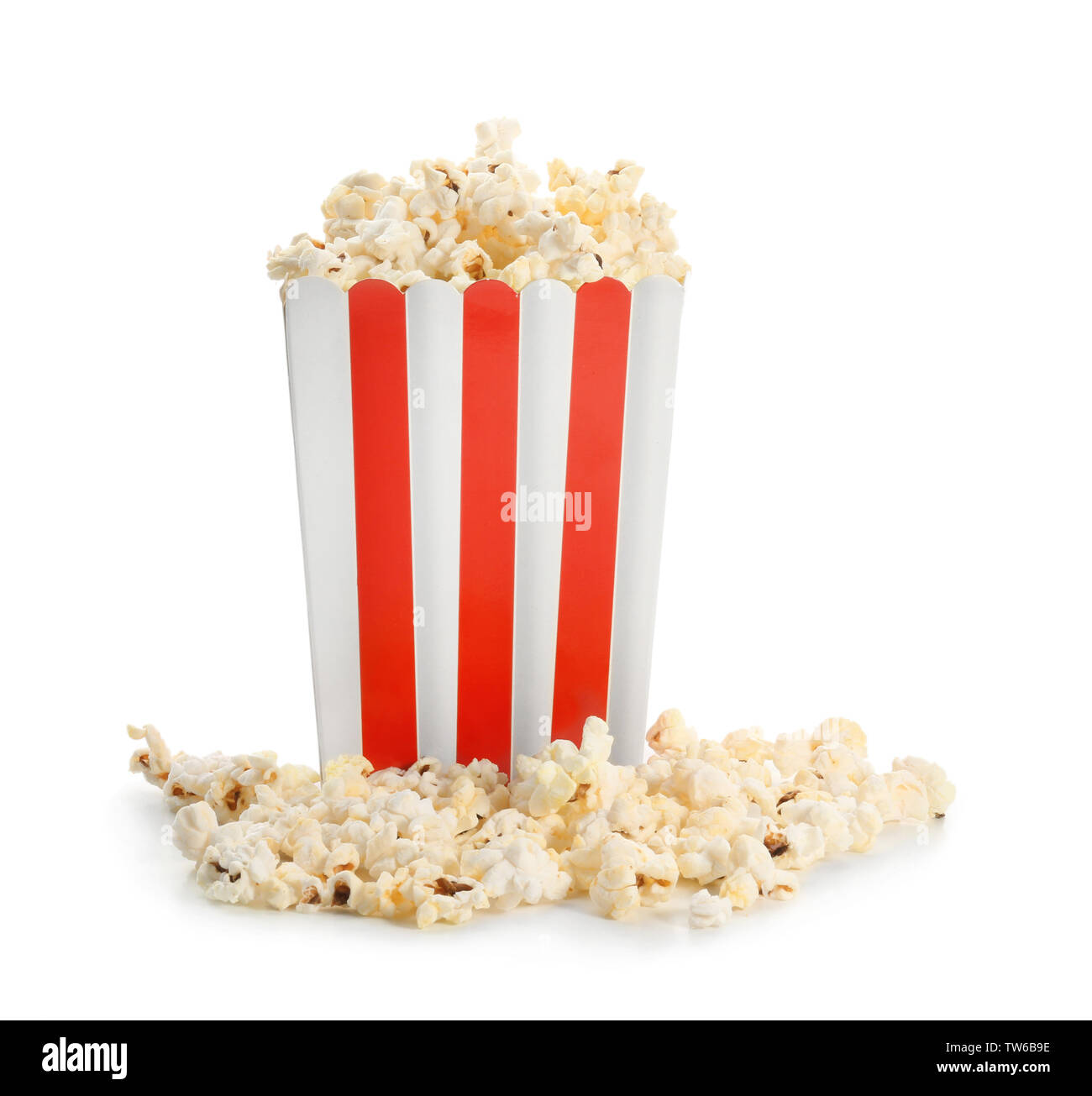 Paper box and popcorn on white background Stock Photo - Alamy