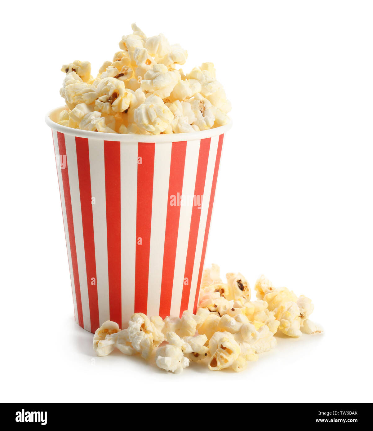 Paper cup and popcorn on white background Stock Photo - Alamy