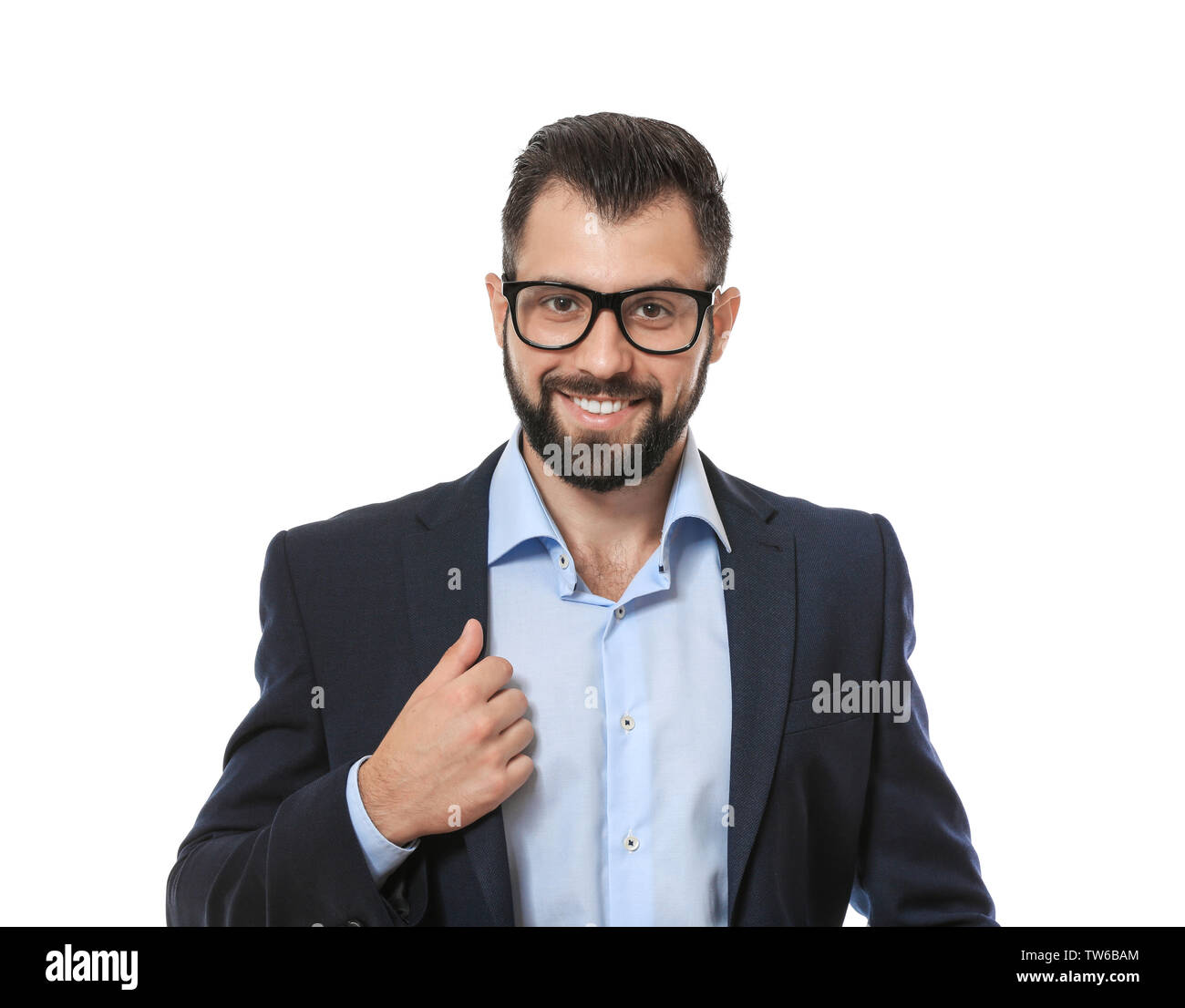 Handsome man in formal clothes on white background Stock Photo - Alamy