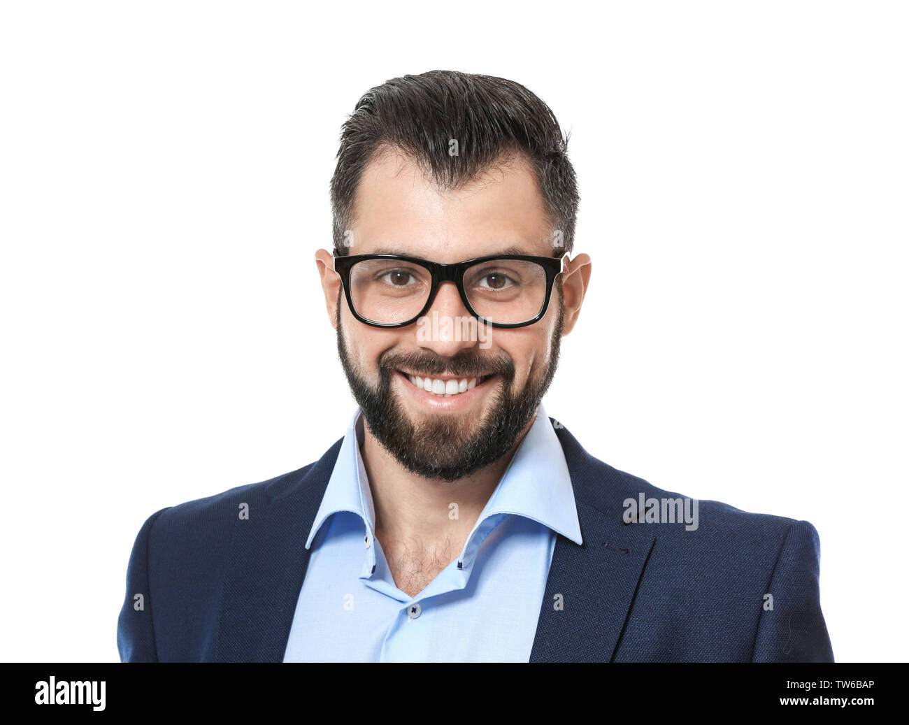 Handsome man in formal clothes on white background Stock Photo - Alamy