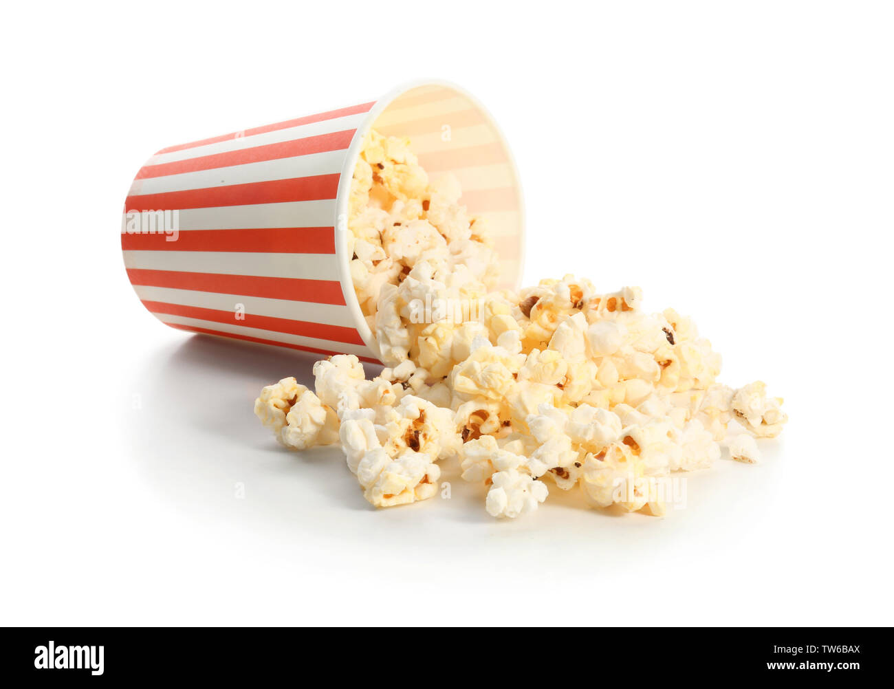 Paper cup and popcorn on white background Stock Photo - Alamy