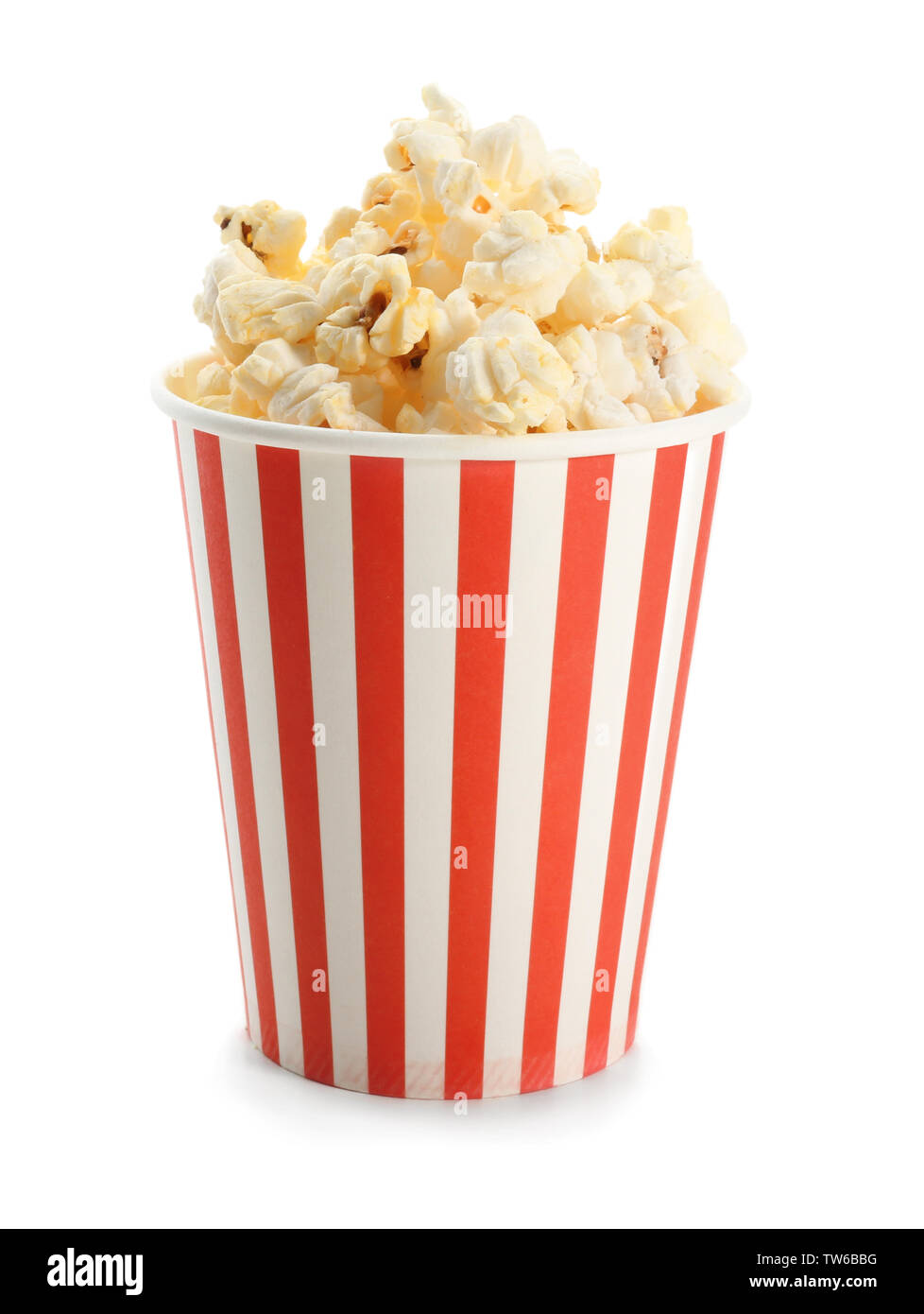 Paper cup with popcorn on white background Stock Photo - Alamy
