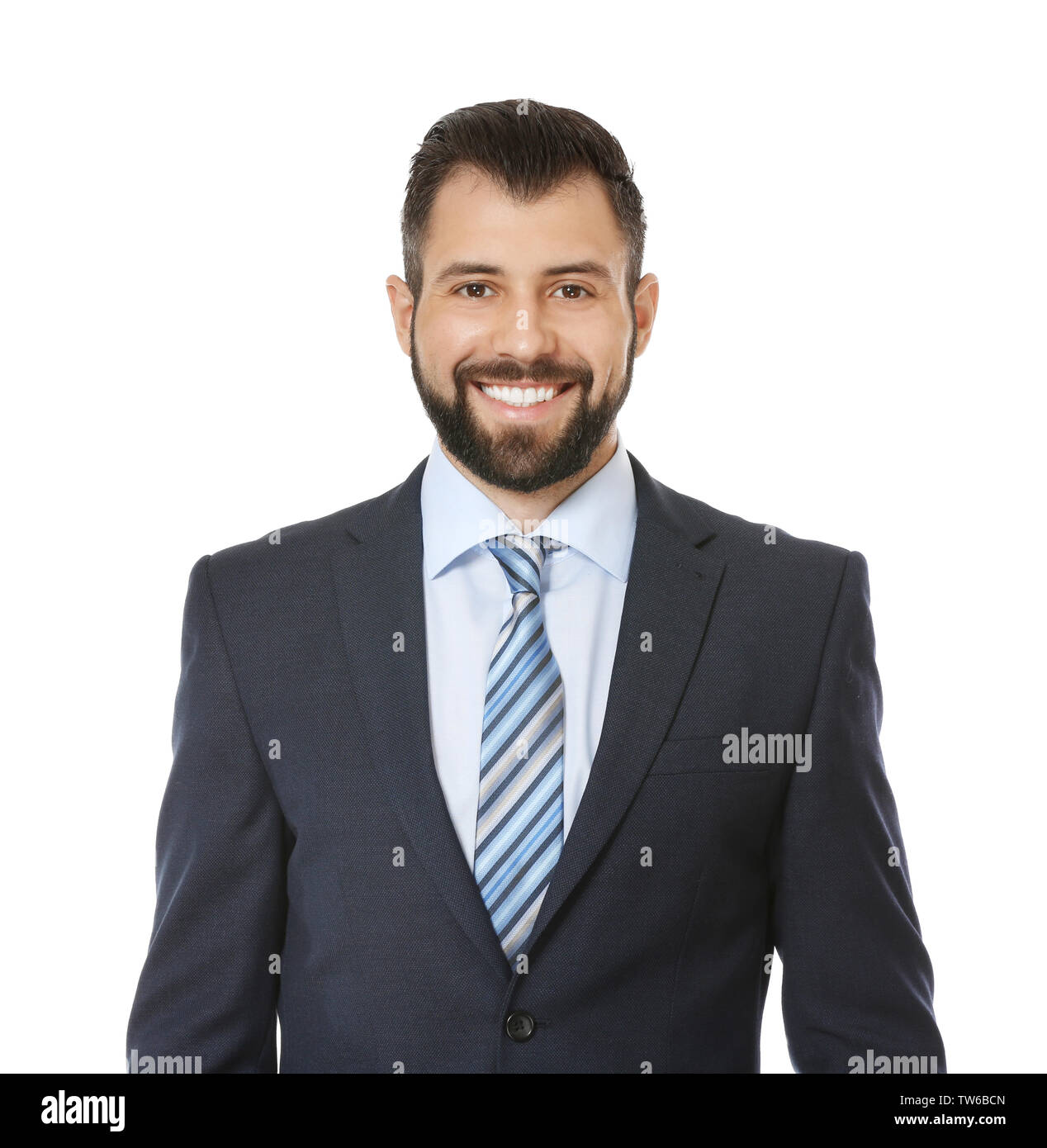 Handsome man in formal clothes on white background Stock Photo - Alamy