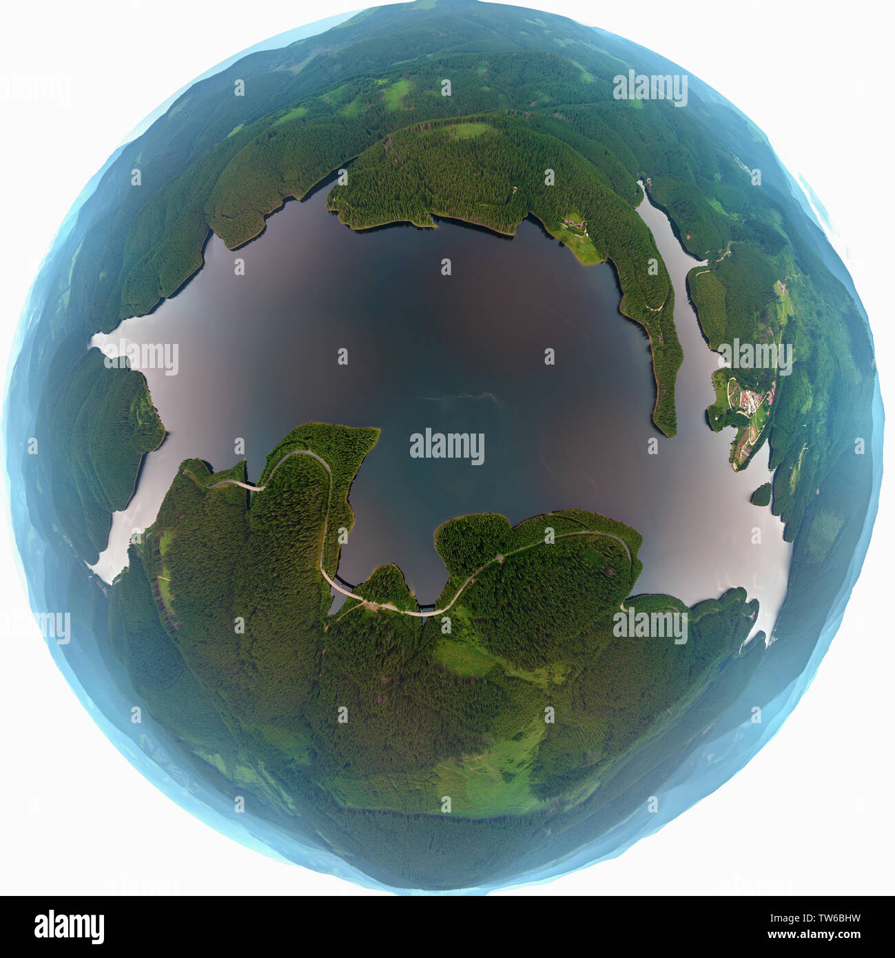 Spherical panorama landscape with a lake, aerial by drone Stock Photo ...